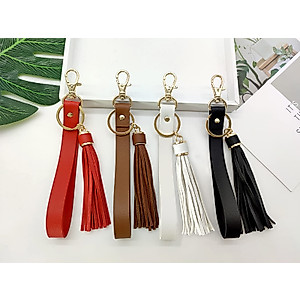 PAMIR TONG PU Faux Leather Wristlet Strap for Key, Hand Wrist Lanyard Key Chain Holder with Tassel for Wallet Purse Clutch Cellphone Wristlet Key (Red)