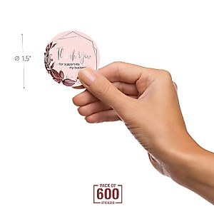 easykart labels 600 Business Thank You Stickers in roll | Baby Pink Flower Bunch Design with Silver Foil | Highly Recommended for Small Business Owners