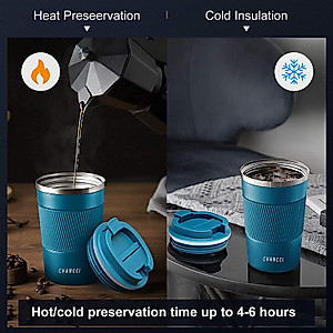 Travel Coffee Mug Spill Proof Leakproof 16 oz Insulated Coffee Mug with Screw Lid, Stainless Steel Vacuum Tumbler Reusable Thermal Coffee Cup to go for Hot and Cold Drinks -510ml,Blue
