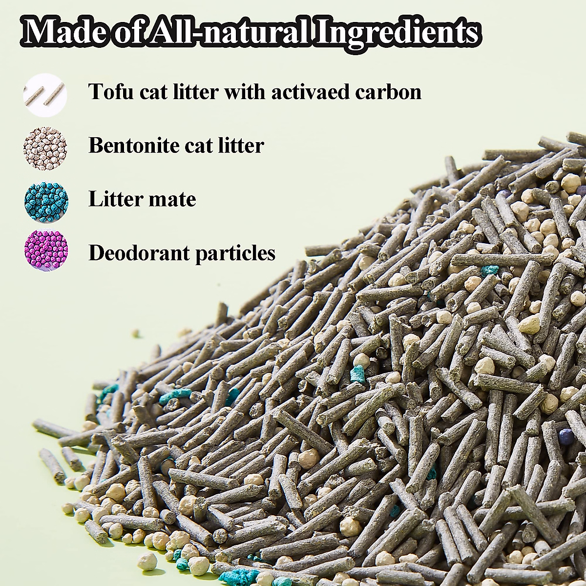 Vealind Clumping Cat Litter, Mixed Cat Litter 5 in 1 Dust-Free Flushable Odor Free Activiated Carbon Tofu Cat Litter (4 PACK-32 Pounds)