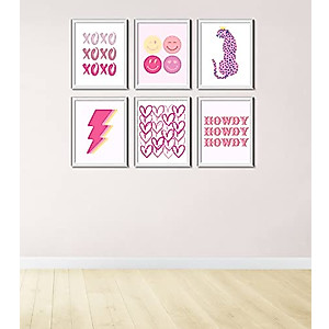 MINI ZOZI Preppy Room Decor Pink Posters 8"X10" UNFRAMED Aesthetic Trendy Stuff for Girls Dorms Room Wall Decoration Baddie Hot Paintings for Teens Cute Smiley Face xoxo Cheetah Howdy Bolt Pop Things