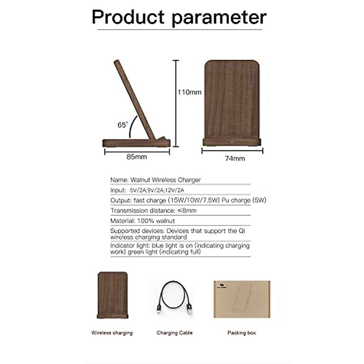 GAMDER Walnut Wood Wireless Charger,15W Max Double Coil Fast Wireless Charging Stand Compatible with iPhone 13/13 Pro Max/12/11/XR/X/8,AirPods Pro,Samsung S22/S21/Note 20 Ultra(No Adapter) (Brown)