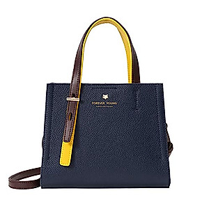 FOXER Small Satchel Handbags for Women, Genuine Leather Ladies Top-handle Bags with Adjustable Shoulder Strap Womens Real Leather Crossbody Bags Women's Casual Mini Purses and Handbags (Dark Blue)