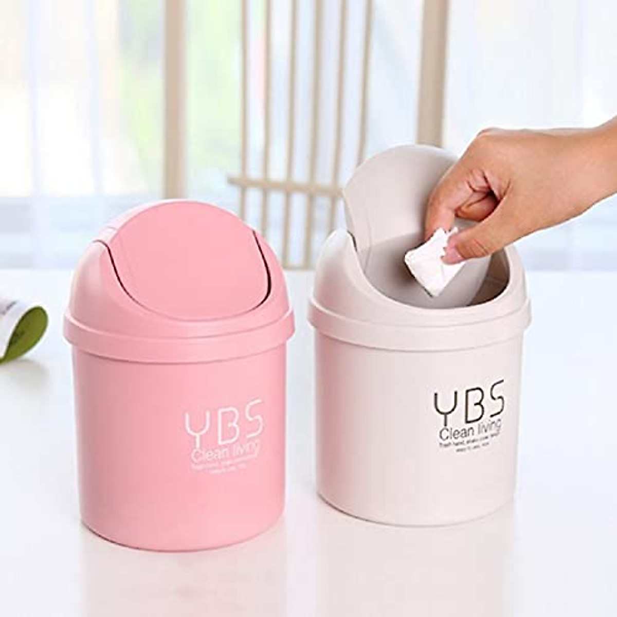 Ochine Mini Trash Can Garbage Can Bin Mini Waste Can with Swing Lid Car Trash Can Small Wastebasket Desk Countertop Dustbin Garbage Organizer Storage for Home Office Kitchen Bathroom Bedroom