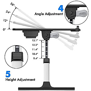 Laptop Bed Tray Table, Adjustable Foldable Bed Desk for Laptop with Storage Drawer Phone Holde for Eating, Working, Writing, Drawing - Fits Up to 17" Laptops (Black)