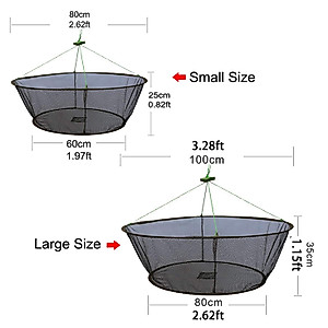 Foldable Fishing Net Hand Net - Crab Net Fish Net with Fishing Rope for Fishes, Shrimps, Crabs