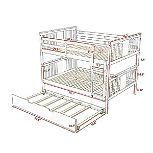 DEYOBED Full Over Full Wooden Bunk Bed with Trundle - Suitable for Kids, Teens, and Adults, Maximizing Space and Comfort in Bedrooms