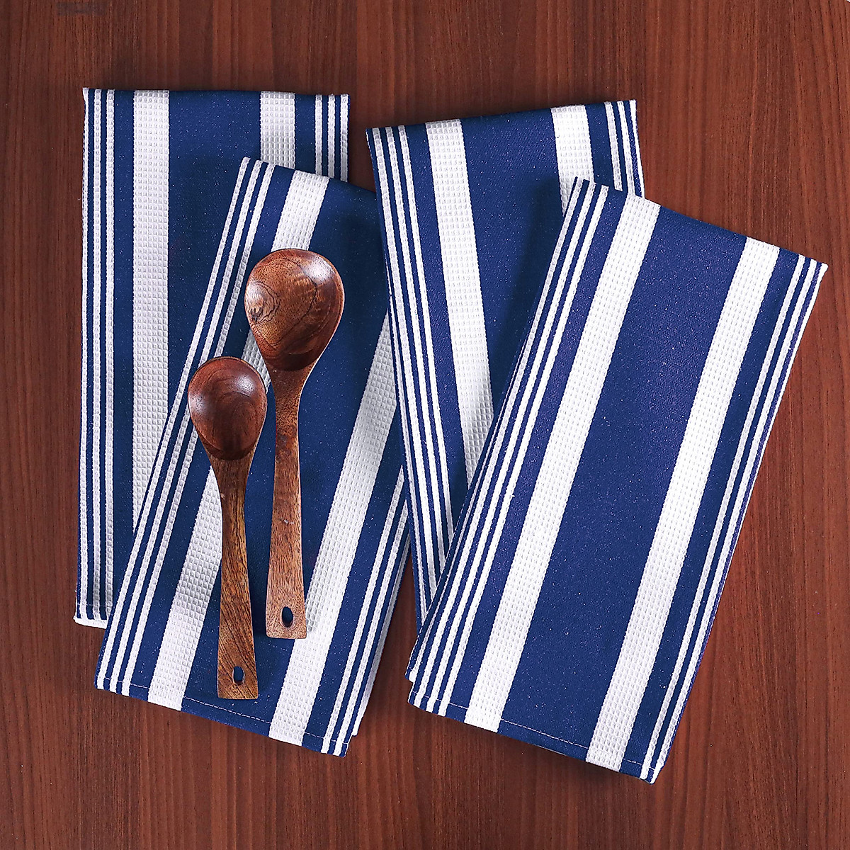 RIANGI Kitchen Towels Cotton (20x30 Inches 6 Pack) Blue And White Kitchen Towels Hand Towels With Hanging Loop Tea Towels For Kitchen, Absorbent Dish Towels, Best For Drying Dishes Navy Kitchen Towels