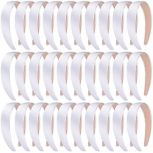 SIQUK 30 Pieces Satin Headbands White Hard Headband 1 Inch Hair Headband Set DIY Hard Satin Headband for Women and Girls