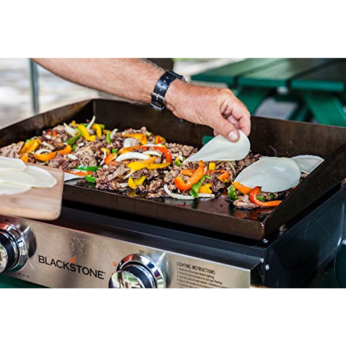 Blackstone Tabletop Griddle, 1666, Heavy Duty Flat Top Griddle Grill Station for Camping, Camp, Outdoor, Tailgating, Tabletop – Stainless Steel Griddle with Knobs & Ignition, Black, 22 inch