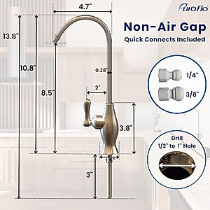 Puroflo Brushed Nickel Reverse Osmosis Faucet, NSF Certified Lead-Free Drinking Water Faucet for Under Sink Water Filtration System, Non-Air Gap Brushed RO Faucet, Filtered Water Faucet FLR-575BN