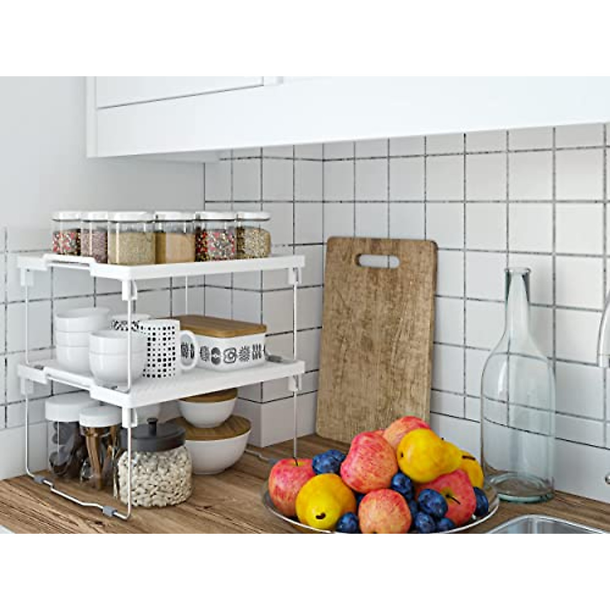 ums Plastic Kitchen Cabinet Shelf organizer- stackable, useable for your spice, fridge, shelf, freezer, pantry (28X30 cm) (Pack of 2)