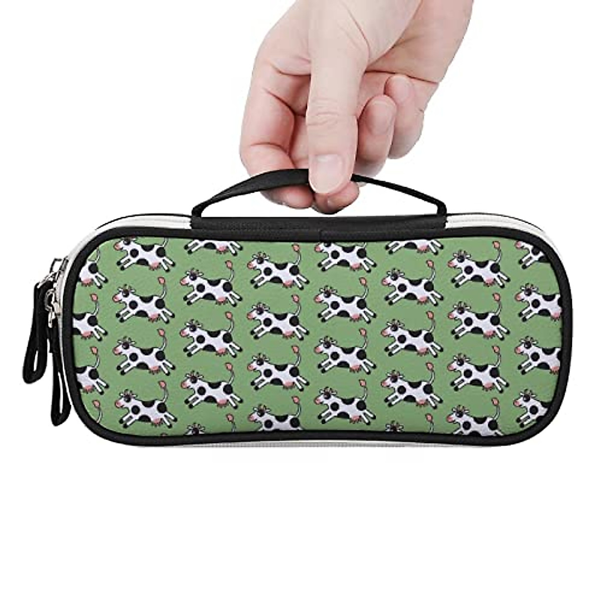 Cartoon Cow Pattern PU Leather Pen Pencil Bag Organizer Portable Makeup Carry Case Storage Handbag
