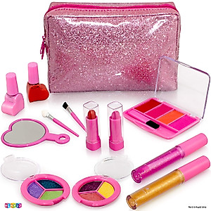 Kids Makeup Kit For Girl - 13 Piece Washable Kids Makeup Set – My First Princess Make Up Kit Includes Blush, Lip Gloss, Eyeshadows, Lipsticks, Brushes, Mirror Cosmetic Bag Best Gift For Girls Original