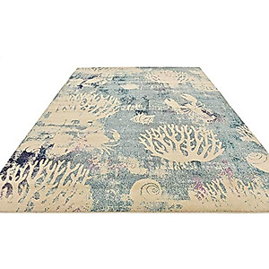 Unique Loom Positano Collection Coastal Modern Coral Lobster Shells Light Blue Area Rug (9' x 12')