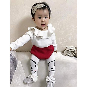 Urkutoba Baby Girls Romper Knitted Ruffle Long Sleeve Jumpsuit Baby Kids Girl Romper Autumn Winter Casual Clothing (0-6 Months, Red)