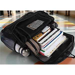 Deluxe Mesh Backpack with Bungee Cord & Adjustable Padded Straps, for Swimming, School, Travel (Black)