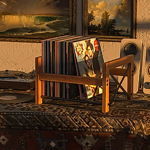 X-cosrack Vinyl Record Holder,Fits 7” -12” Records,Store Up to 100Albums,DVDs,or CDs-Wood Book Storage Stand,File Folder Racks,Modern Design,Brown