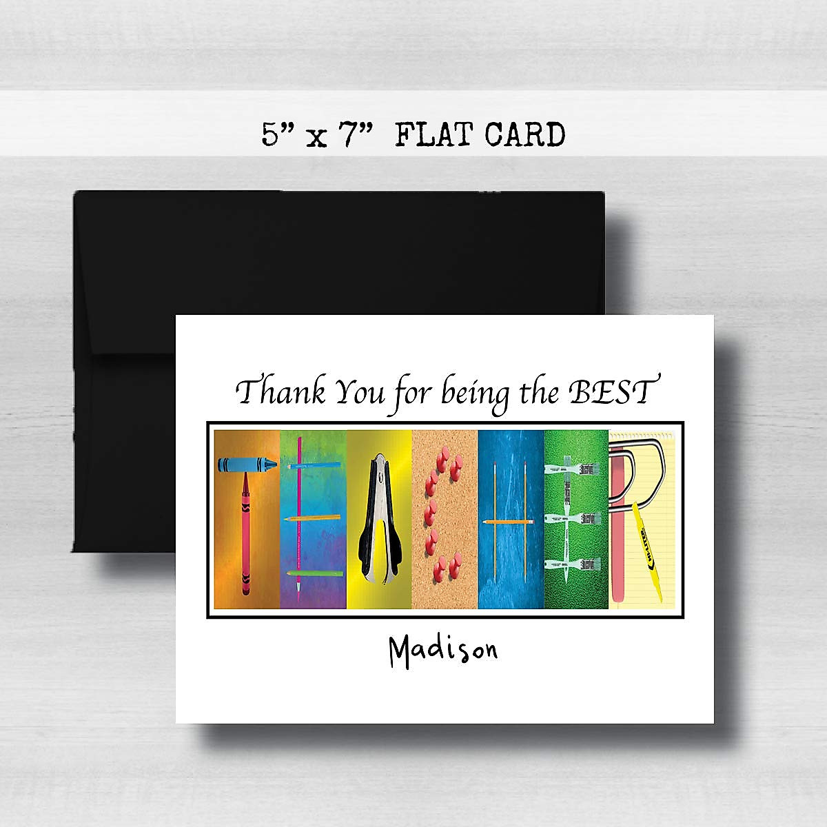 Teacher Appreciation Card, 5" x 7" FLAT CARD, Personalized with child's name