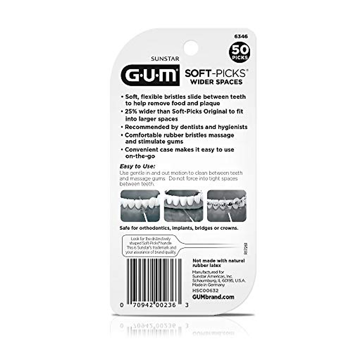 GUM Soft-Picks Wider Space, Easy to Use Dental Picks for Teeth Cleaning and Gum Health, with Convenient Carry Case, Dentist Recommended Dental Picks, 50ct