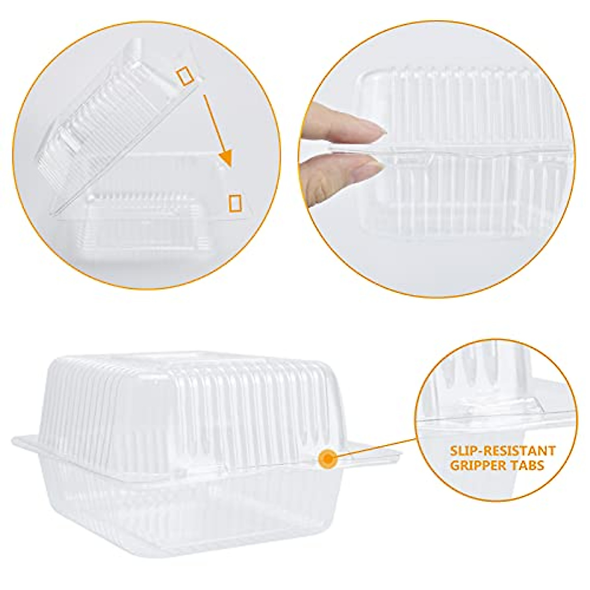 Cake Slice Containers,100PC Square Plastic Hinged Food Container Individual Clamshell Food Containers Disposable Plastic To Go Containers Takeout Tray for Salads, Pasta, Sandwiches 5.3x4.7x2.8 Inch