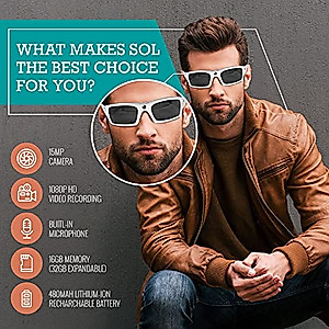 GoVision SOL 1080p HD Camera Glasses Video Recording Sport Sunglasses with Bluetooth Speakers and 15mp Camera - White
