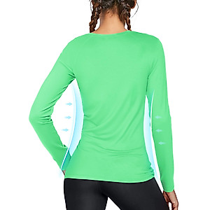 Womens UPF 50+ Long Sleeve Workout Running Shirts Quick Dry Outdoor UV Sun Protection T-Shirt for Diving Rash Guard Swimming Fishing Light Green