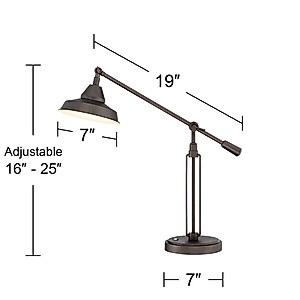 Franklin Iron Works Turnbuckle Rustic Farmhouse Desk Lamp 25" High with USB Charging Port Oil Rubbed Bronze LED Adjustable Metal Shade for Bedroom Living Room House Bedside Nightstand Home Office