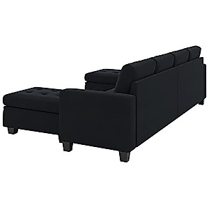 Belffin Velvet U Shaped Sectional Sofa Couch with Storage Ottoman Convertibel Sectional Sofa with Reversible Chaises Black