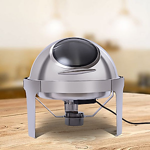 Fichiouy Round Roll Top Chafing Dish Electric & Alcohol Heating, 6L Stainless Steel Food Warmer Chafer with Glass Transparent Lid for Buffet Catered Events