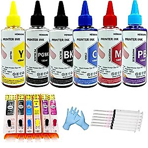 HEMAINK Empty Refillable Ink Cartridge and 6 Bottles Ink Compatible for Canon 280xxl 281xxl PGI-280XXL CLI-281XXL for PIXMA TS9120 TS8120 TS8220 TS8320 Printer ( PGBK,BK,C,M,Y,Photo Blue ) 6 Colors