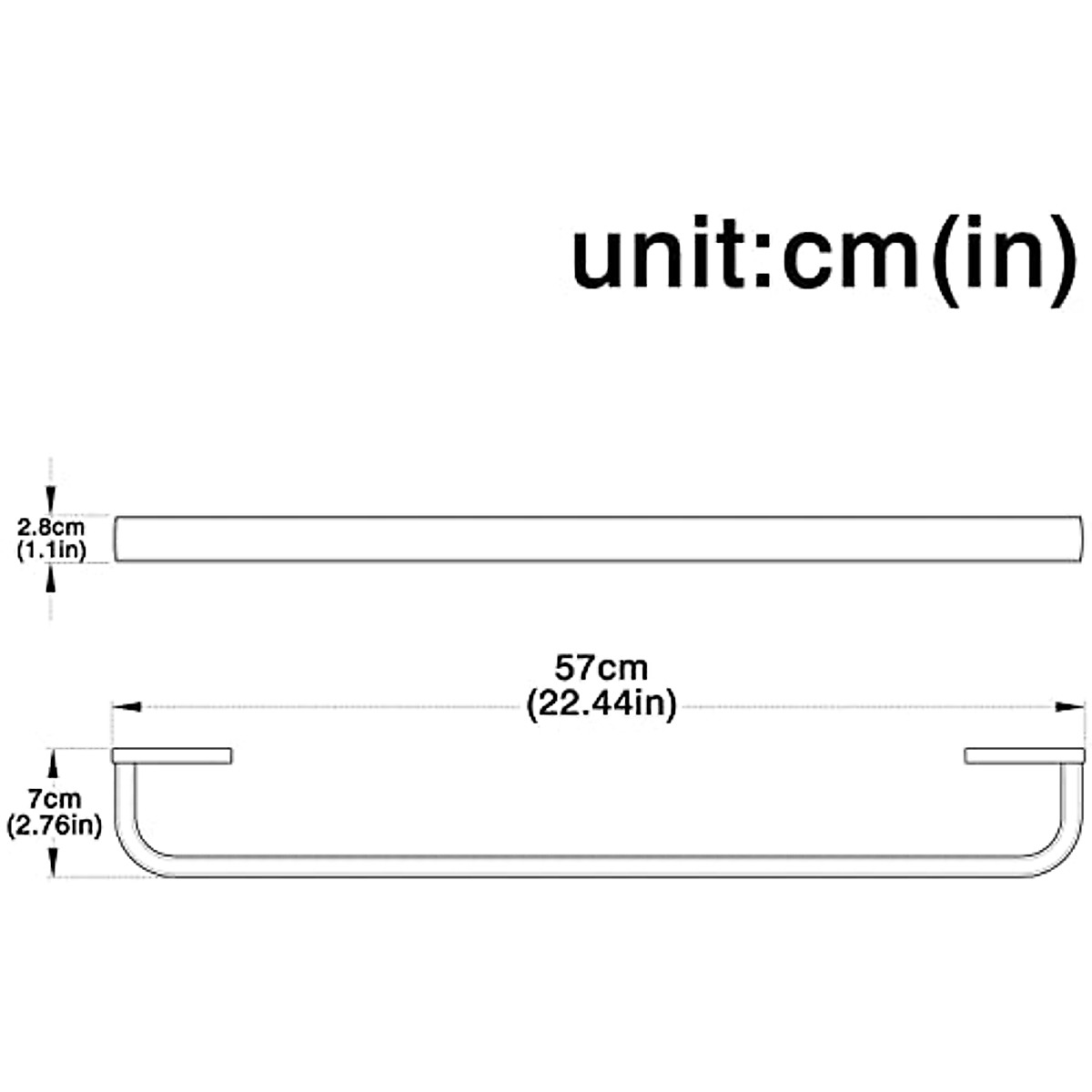 Flybath Towel Rail Bar Single Layer Brass Antique Holder Wall Mounted 57 cm / 22.44 inches, Brushed Bronze
