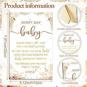 Patelai 321 Pcs Baby Shower Games Supplies, 5 Sets (50 Cards Each) Activities Cards with 20 Pencils 1 Don't Say Baby Sign 50 Clothespin(Boho Pampas Grass)