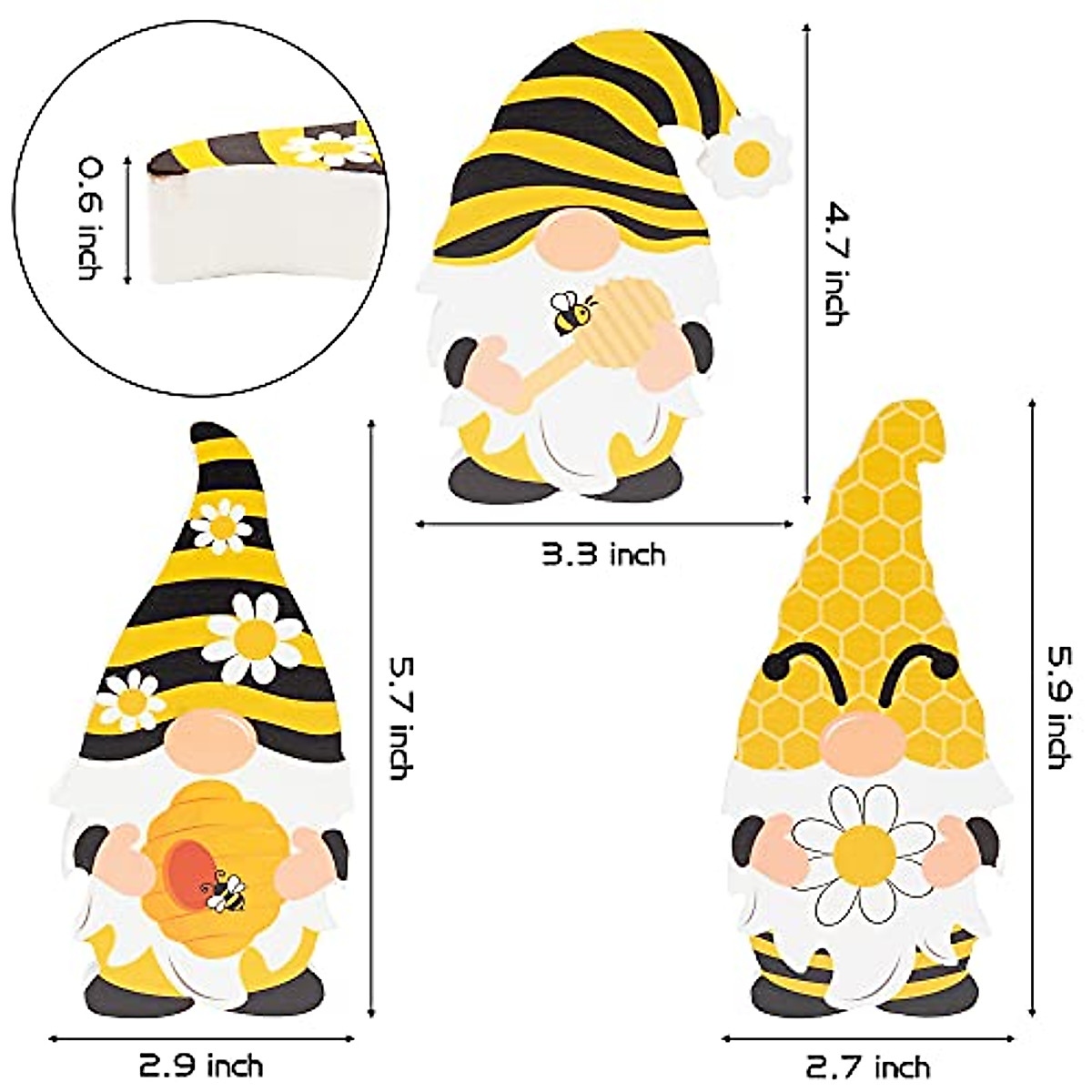 2ooya R HORSE 3Pcs Bee Sunflower Gnome Wooden Sign Honeybee Gnome Wooden Freestanding Table Decor Double Printed Gnome Tabletop Centerpiece Ornament Decoration for Summer Beach Home Office Party