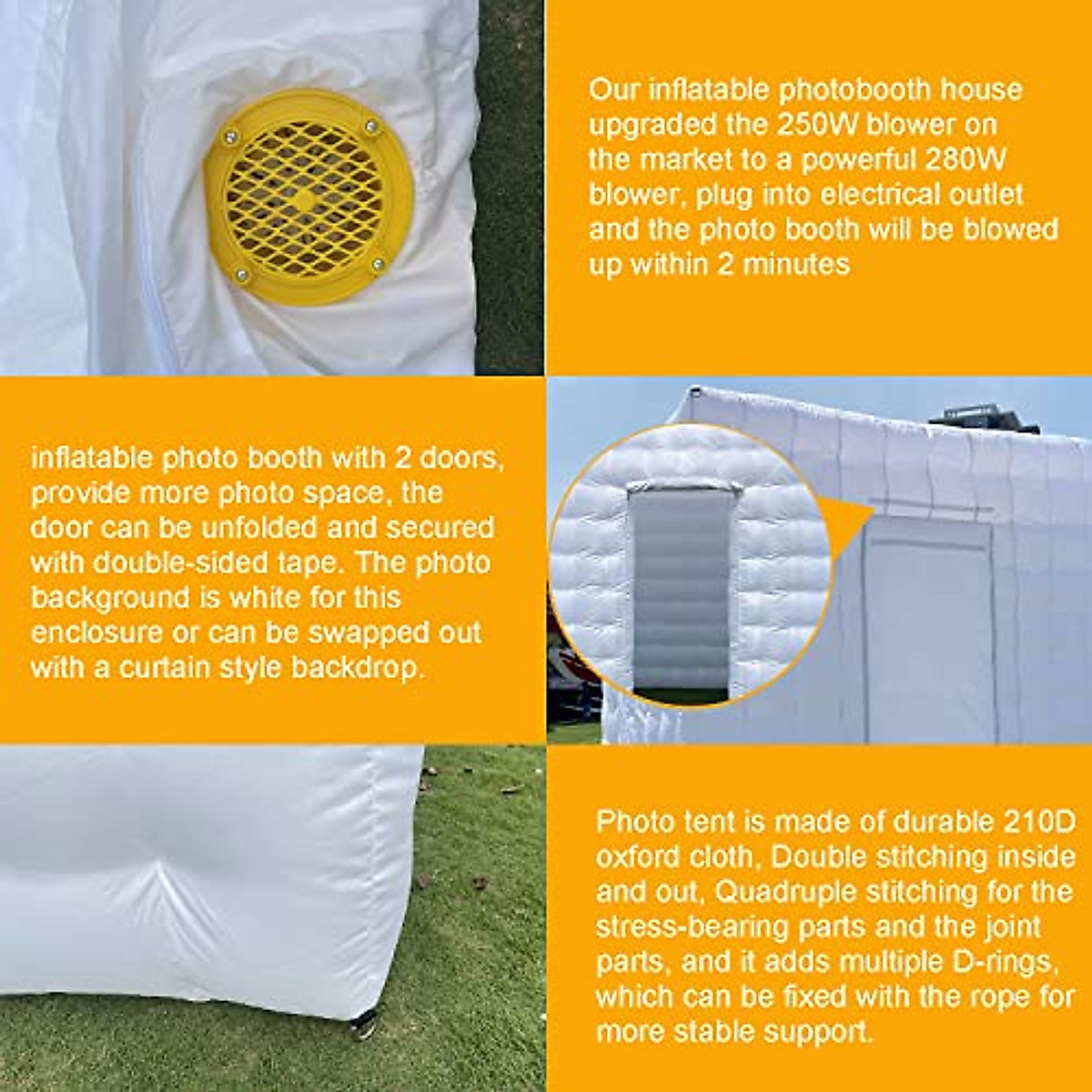 Inflatable Photo Booth Enclosure, 8.2 x 8.2ft Portable 16 Colors LED Dimmable Shooting Photobooth Tent Kit with 2 Doors and Inner Air Blower, Remote Controller, Carry Bag