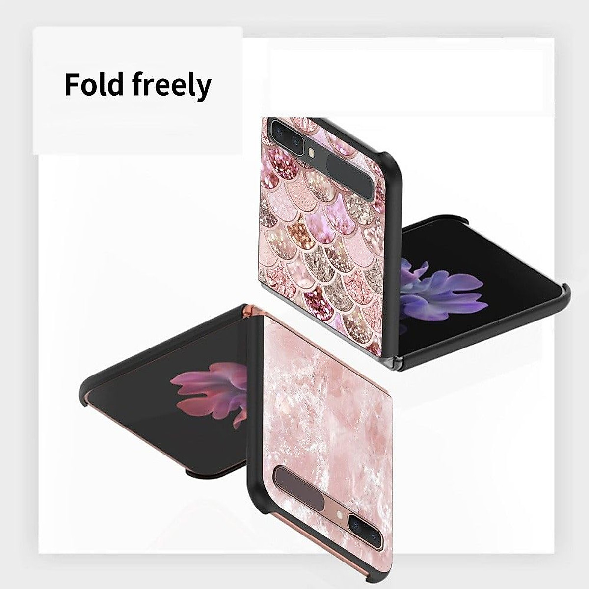 Gold Pink Rose Glitter Hearts Luxury Black Hard Case for Samsung Z Flip 3 Z Flip 4 5G Phone Case,Z5,for Z Flip 3 5G
