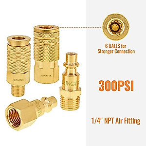 SUNGATOR Air Fittings, (16-Piece) Air Coupler and Plug Kit, Solid Brass Quick Connector Set, Industrial 1/4" NPT Air Tool Fittings Set with Storage Case