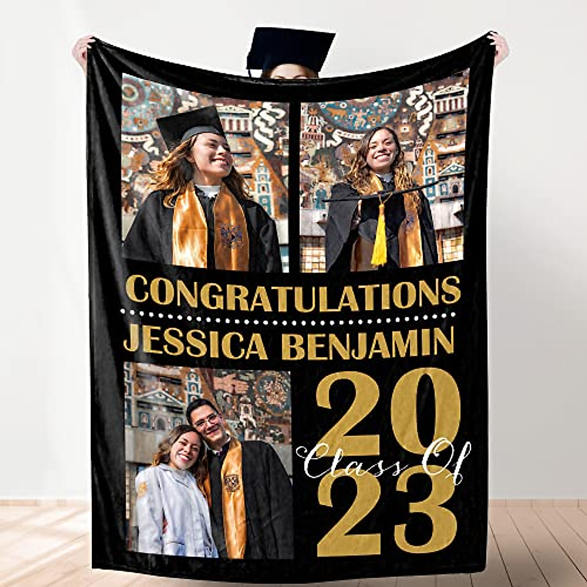 YESCUSTOM Custom Graduate Blanket with Photo Collage Personalized Picture Blanket for Class of 2023 Graduates Customized Throw Blanket Gifts for Graduation Friends Classmates