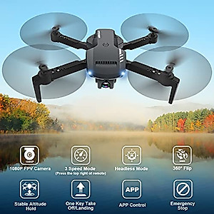 RADCLO Mini Drone with Camera - 1080P HD FPV Foldable Drone with Carrying Case, 2 Batteries, 90° Adjustable Lens, One Key Take Off/Land, Altitude Hold, 360° Flip, Toys Gifts for Kids, Adults, beginners, Remote Controlled, Black
