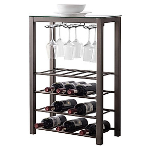 Kings Brand Furniture – Freestanding Floor Wine Rack Storage Table - Hold 20 Bottles with Glasses Holder