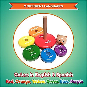 KIDS KORNER Baby Toys Wooden Stacking Rings - Bilingual Educational Toys for 2 Year Old | Learn Rainbow Colors in English & Spanish with Toddler Games Learning Activities Ebook