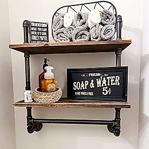 Rustic Bathroom Wall Shelves Industrial Pipe Wall Shelf for Bathroom,2-Tiers Wall Mounted Bathroom Shelves Over Toilet Storage Shelf