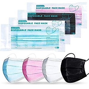 [80 Pcs] Individually Wrapped Tomorotec Disposable Protective Face Masks Assorted Colors (Value Pack of 80, 4 Colors) 20 PCS for Each Color
