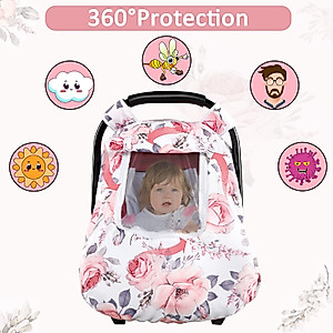 Car Seat Covers for Babies, Car Seat Headrest & Strap Cover, Winter Carseat Cover Girls, Pink Floral