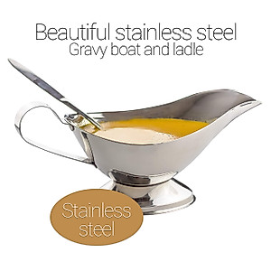 16 oz Gravy Boat with Ladle, Stainless Steel Gravy Pourer Dish Salad Dressing Server