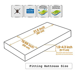 PEKITAS Mini-Crib Quilted Mattress Protector Cotton Waterproof Pad Cover Fitted Sheet with Large 5.9" Skirt Washer/Dryer Friendly with Stain Protection for Baby Bed 19"x 31"