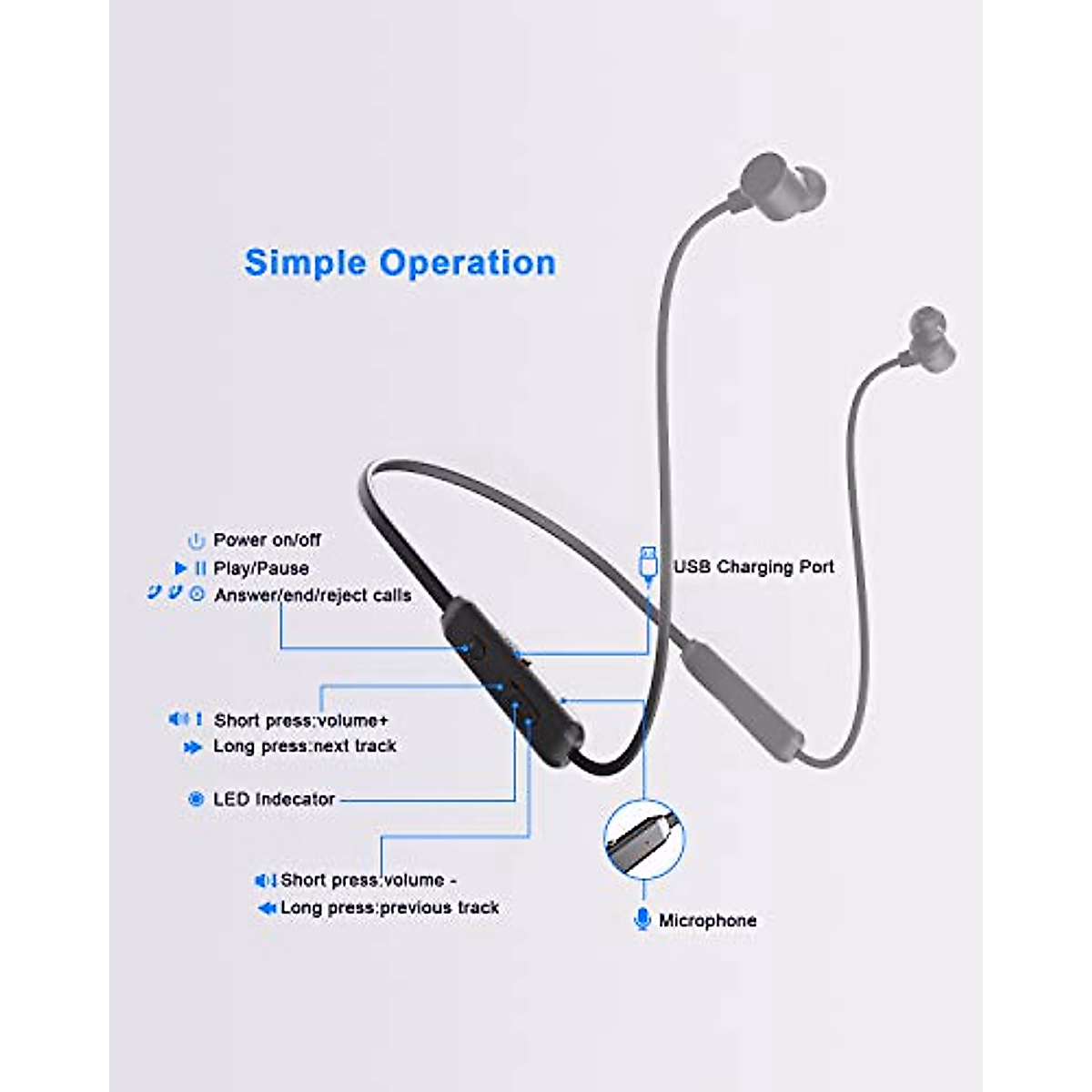 Yamipho Bluetooth Headphones Wireless Earbuds - HiFi HD Stereo Bluetooth 5.0 Earphones Neckband Sports Headsets for Workout Gym, IPX7 Waterproof CVC 6.0 Noise Cancelling 12 Hours Playtime