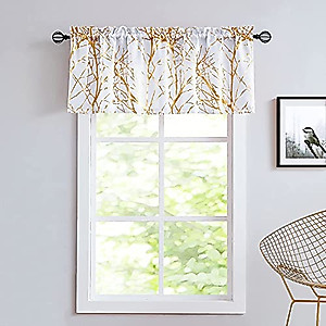 FMFUNCTEX Valance Curtains for Living-Room Window White Gold Metallic Tree Branch Blackout Window Valances 50" W x 18" Long 1 pc Rod Pocket