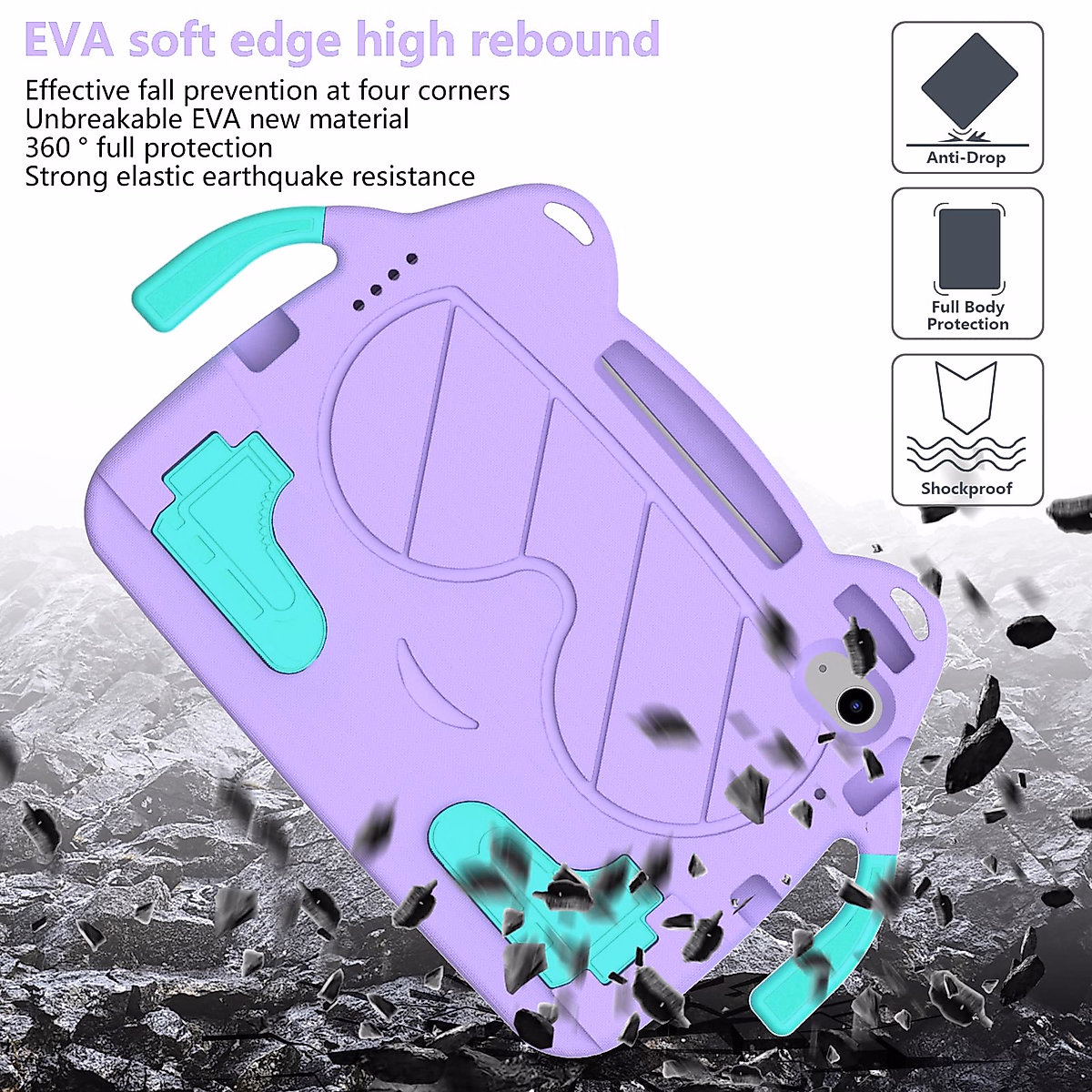 ESSTORE Kids Case Compatible with iPad 10th Generation (2022) 10.9 Inch Kids Case, Shockproof Case with Shoulder Strap/Handle/Stand Cute Cover, Lightpurple/MintGreen