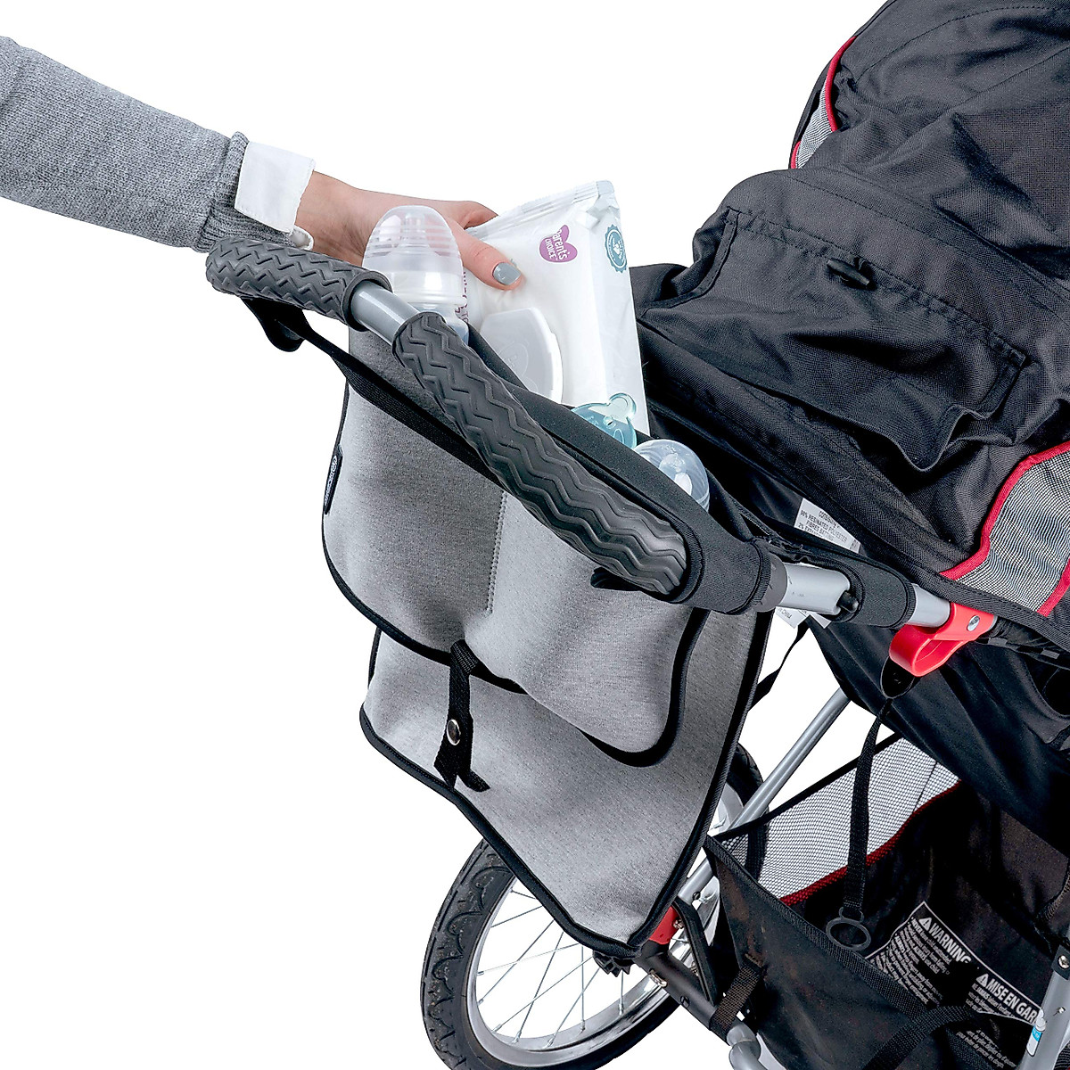 Stroller Organizer by Modfamily -Neoprene Bag with Zipper Storage Space and Two Cup Holders- Fits Umbrella and Single Strollers